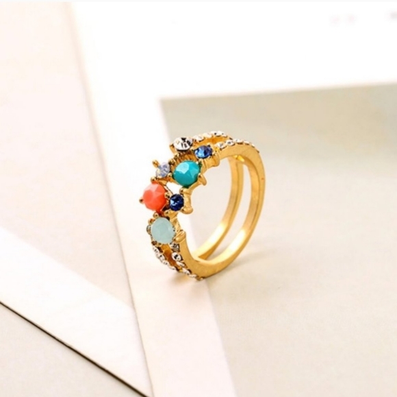 poppy petal | Jewelry | Multi Colored Crystal Statement Ring | Poshmark